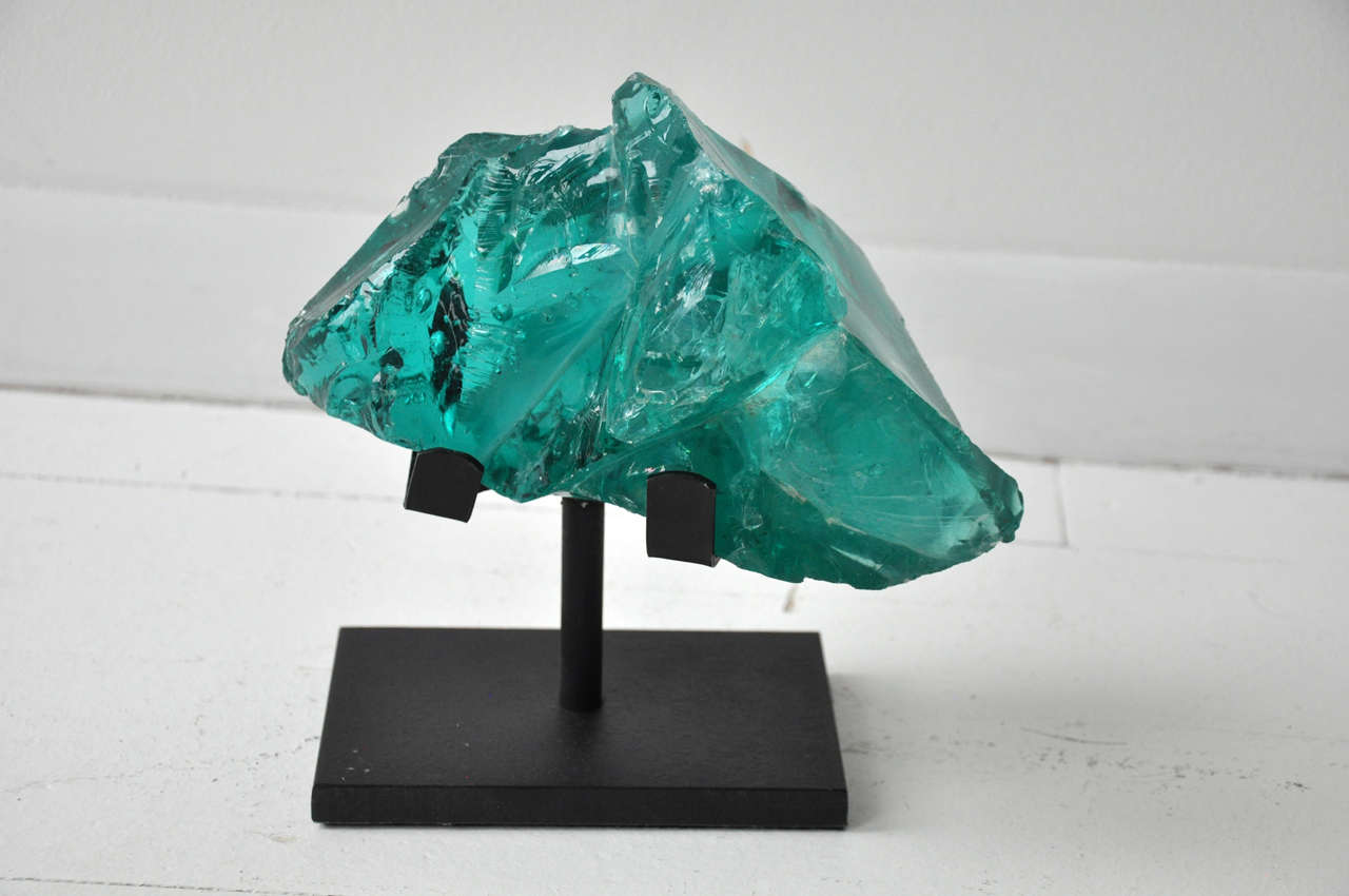Turquoise Glass Sculpture on Stand at 1stDibs