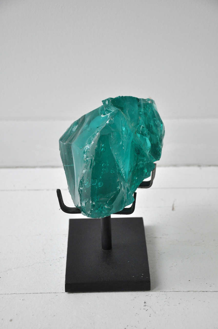 Turquoise Glass Sculpture on Stand at 1stDibs