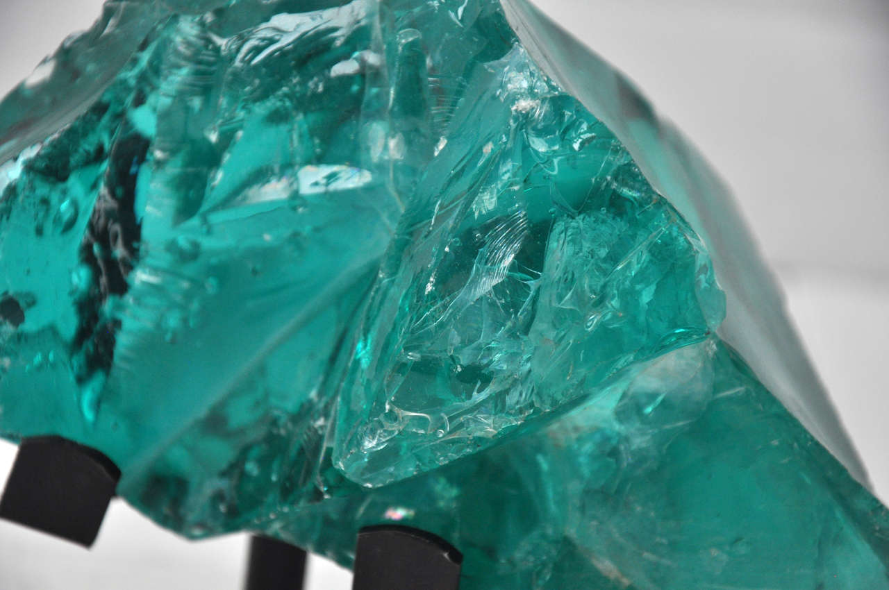 Turquoise Glass Sculpture on Stand at 1stDibs