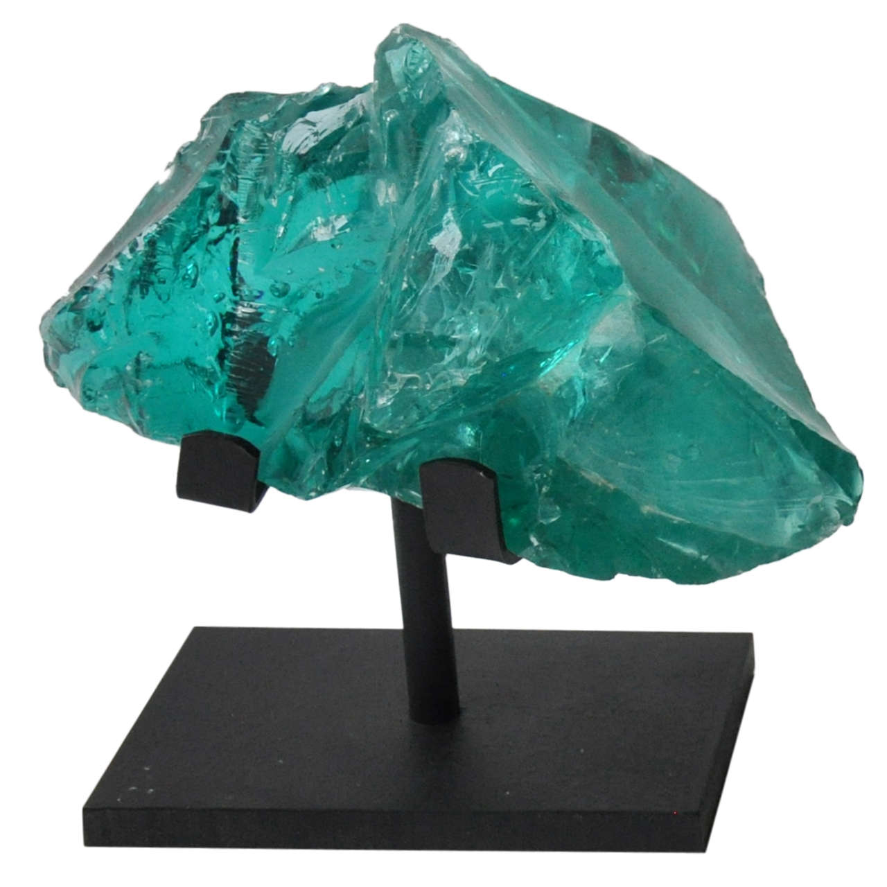 Turquoise Glass Sculpture on Stand at 1stDibs