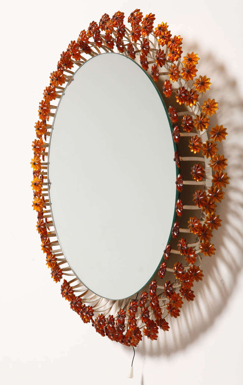 Illuminated Amber-Flower Mirror. at 1stDibs