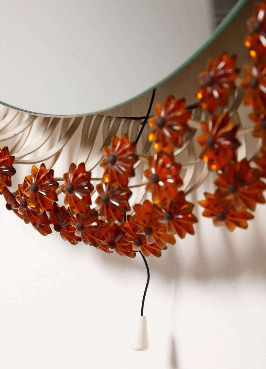 Illuminated Amber-Flower Mirror. at 1stDibs