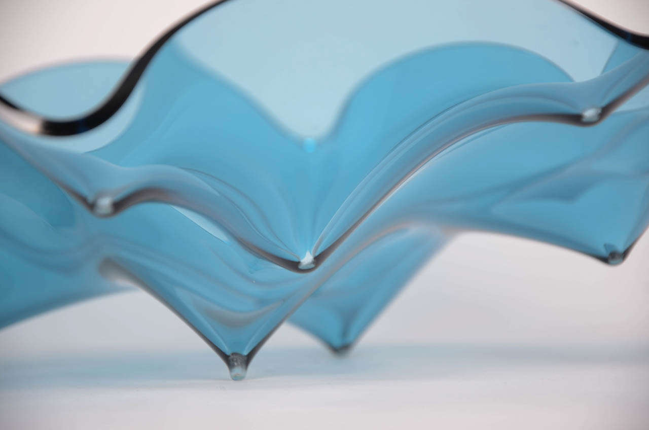 Pin Bowl in Aqua, a and centrepiece in Slumped Glass by Tavs Jørgensen ...