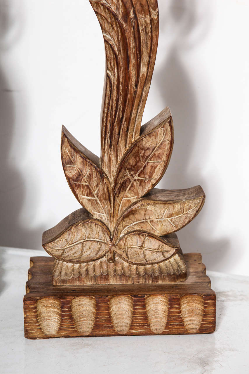 Pair of Yasha Heifetz Hand-Carved Cerused Oak Botanical Bedside Lamps ...