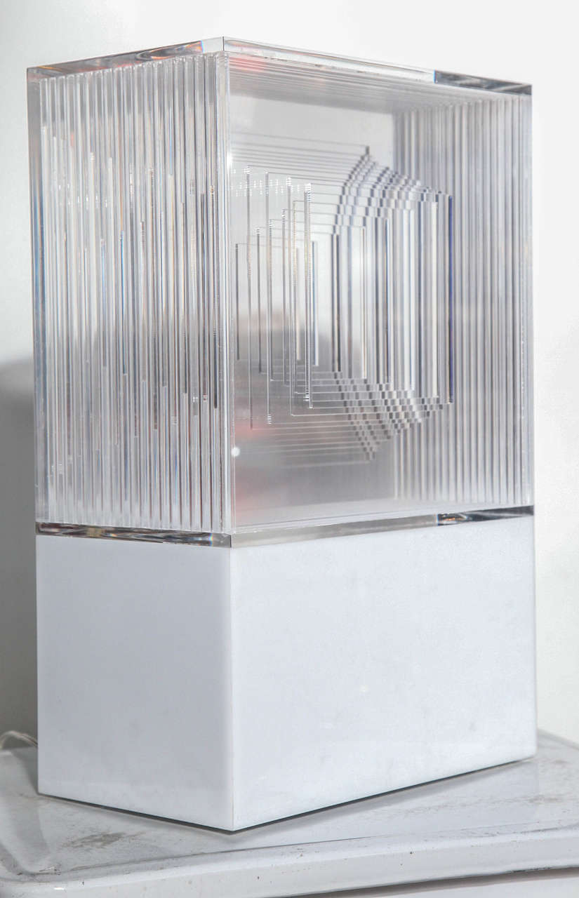 Neal Small White and Clear Lucite Op Art Light Sculpture Table Lamp ...
