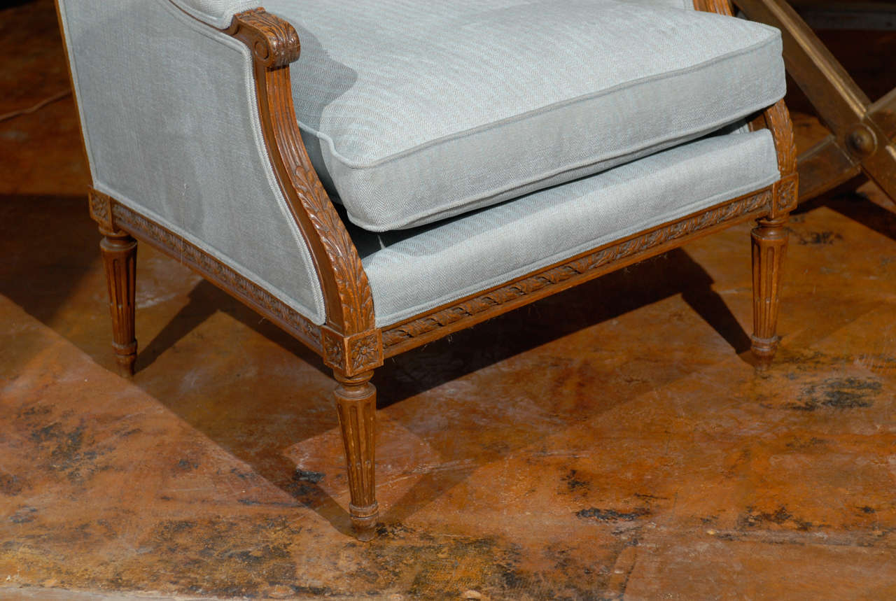 French Walnut Louis XVI style Wingback Bergère Chair with Light Blue ...