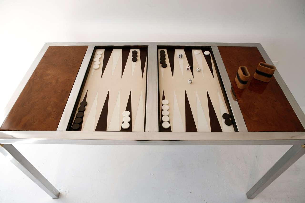 Custom Backgammon Table with Lacquered Burl Wood Inserts at 1stDibs