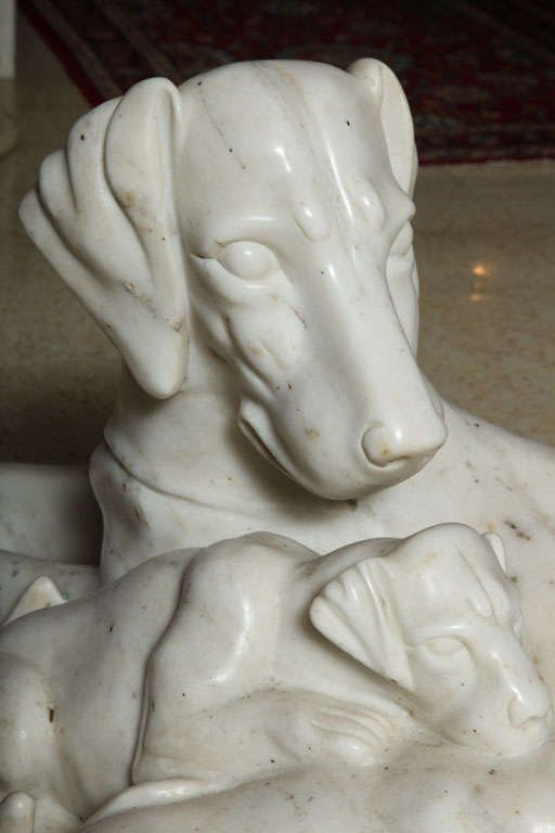 Carved marble group of a Dog with her Puppies at 1stDibs
