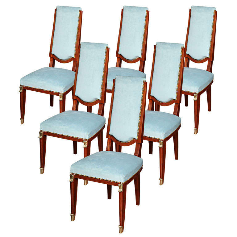 Set 6 French Art Deco Dining Chairs, Dark Walnut at 1stDibs