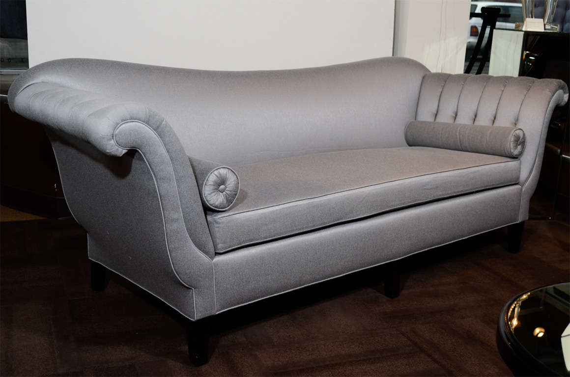 1940s Hollywood Art Deco Scroll Arm Sofa in Platinum Sharkskin at ...