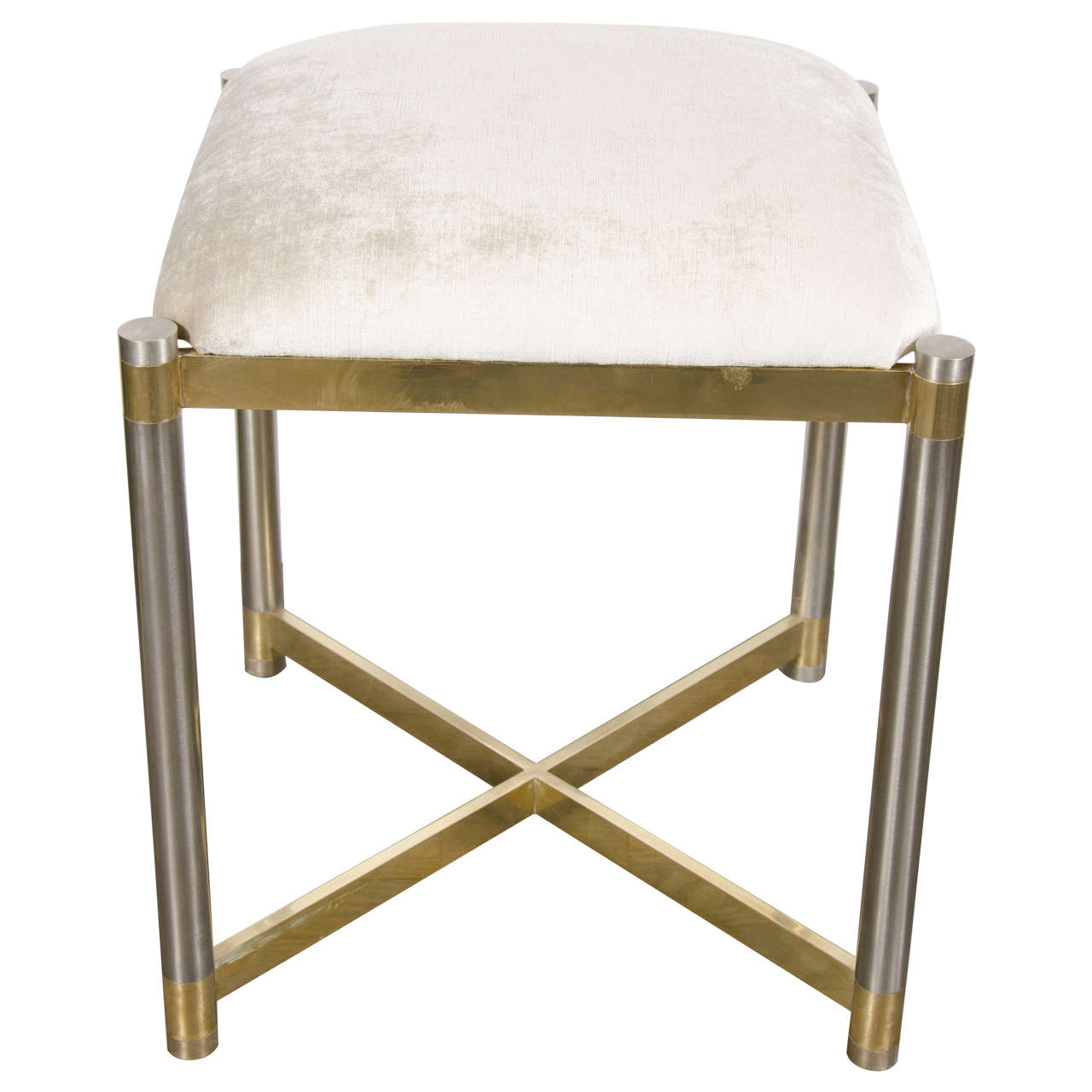 Mid-Century Modern Chrome and Brass X-Form Stool in the Manner of Karl ...
