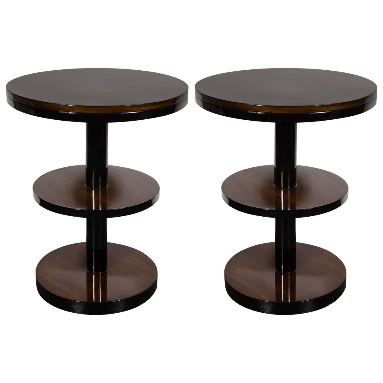 Art Deco Machine Age Three-Tier End Tables in Book- Matched Walnut and ...