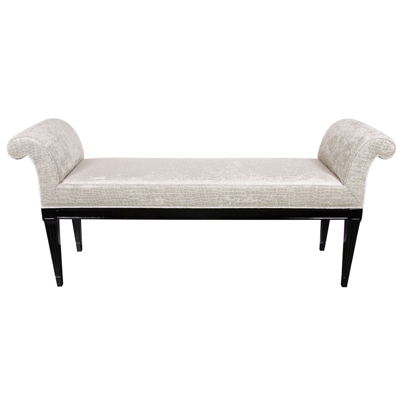 Mid-Century Modernist Scroll-Arm Design Bench in Gauffraged Velvet ...