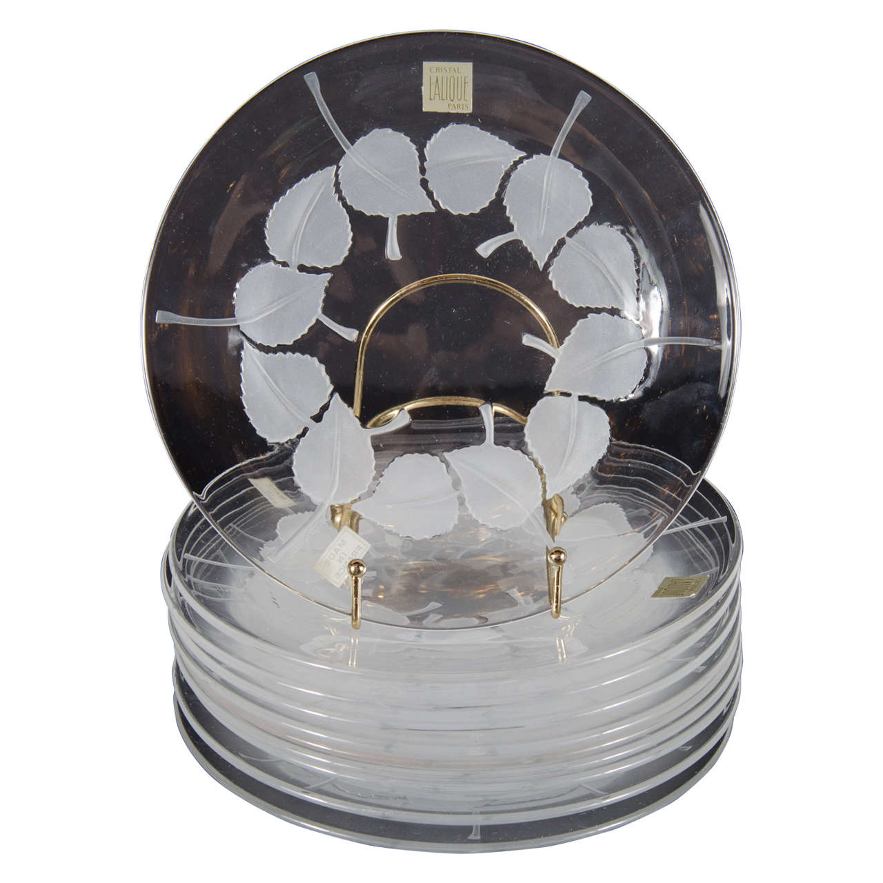 Set of Ten Lalique Glass Plates in Circular Art Deco Leaf Pattern ...