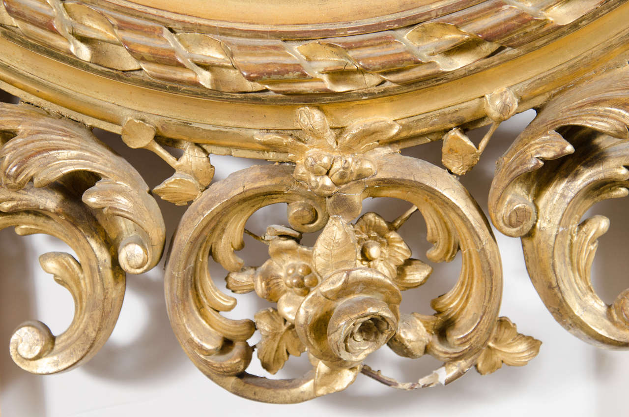 French Rococo Oval Mirror with 24-Karat Gold Gilt and Foliage Details ...
