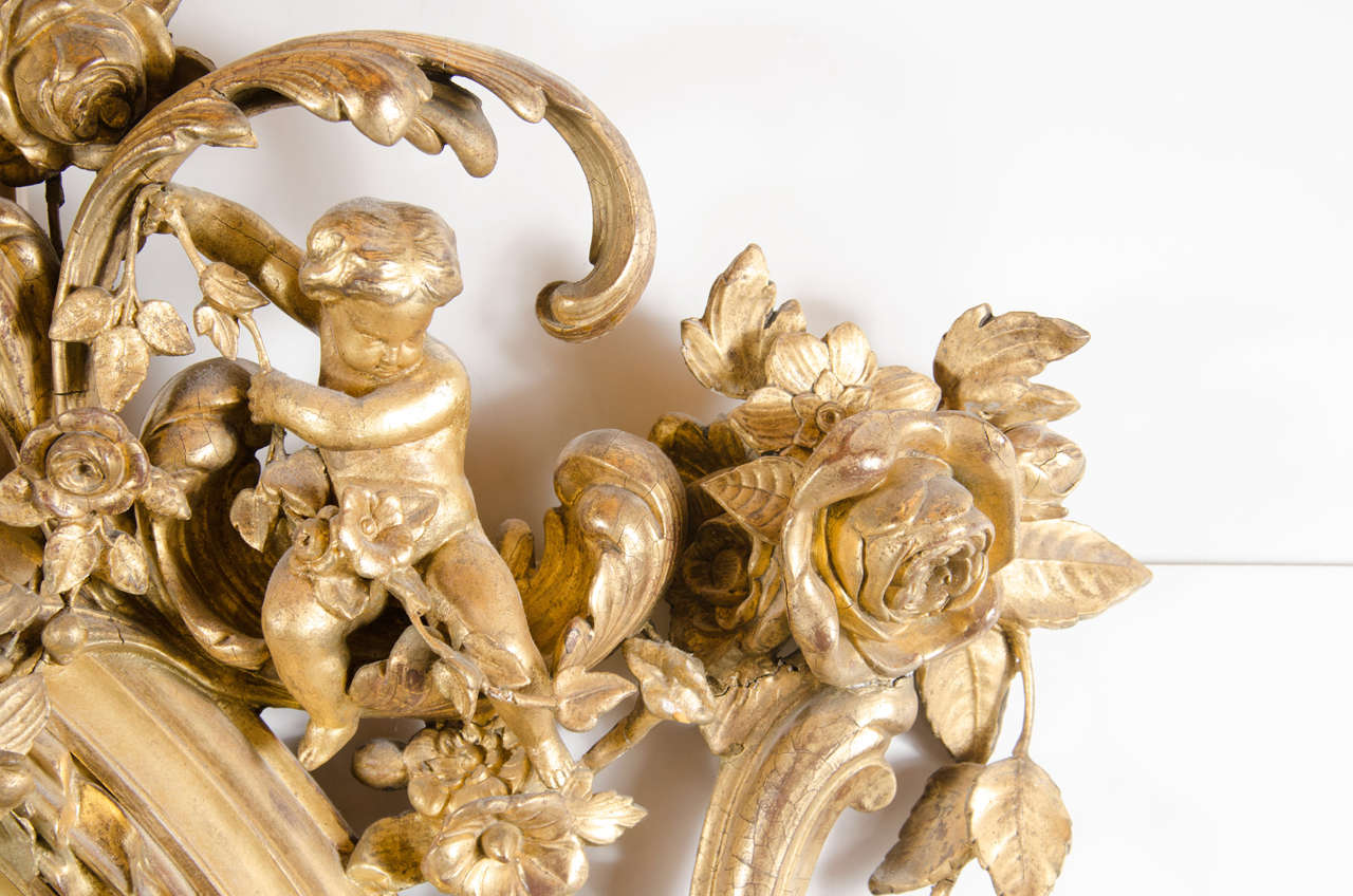 French Rococo Oval Mirror with 24-Karat Gold Gilt and Foliage Details ...
