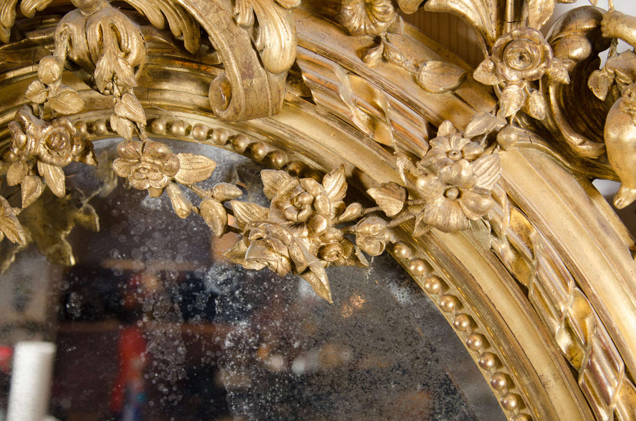 French Rococo Oval Mirror with 24-Karat Gold Gilt and Foliage Details ...