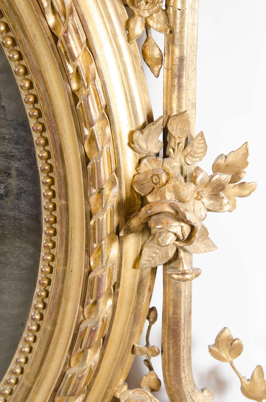 French Rococo Oval Mirror with 24-Karat Gold Gilt and Foliage Details ...