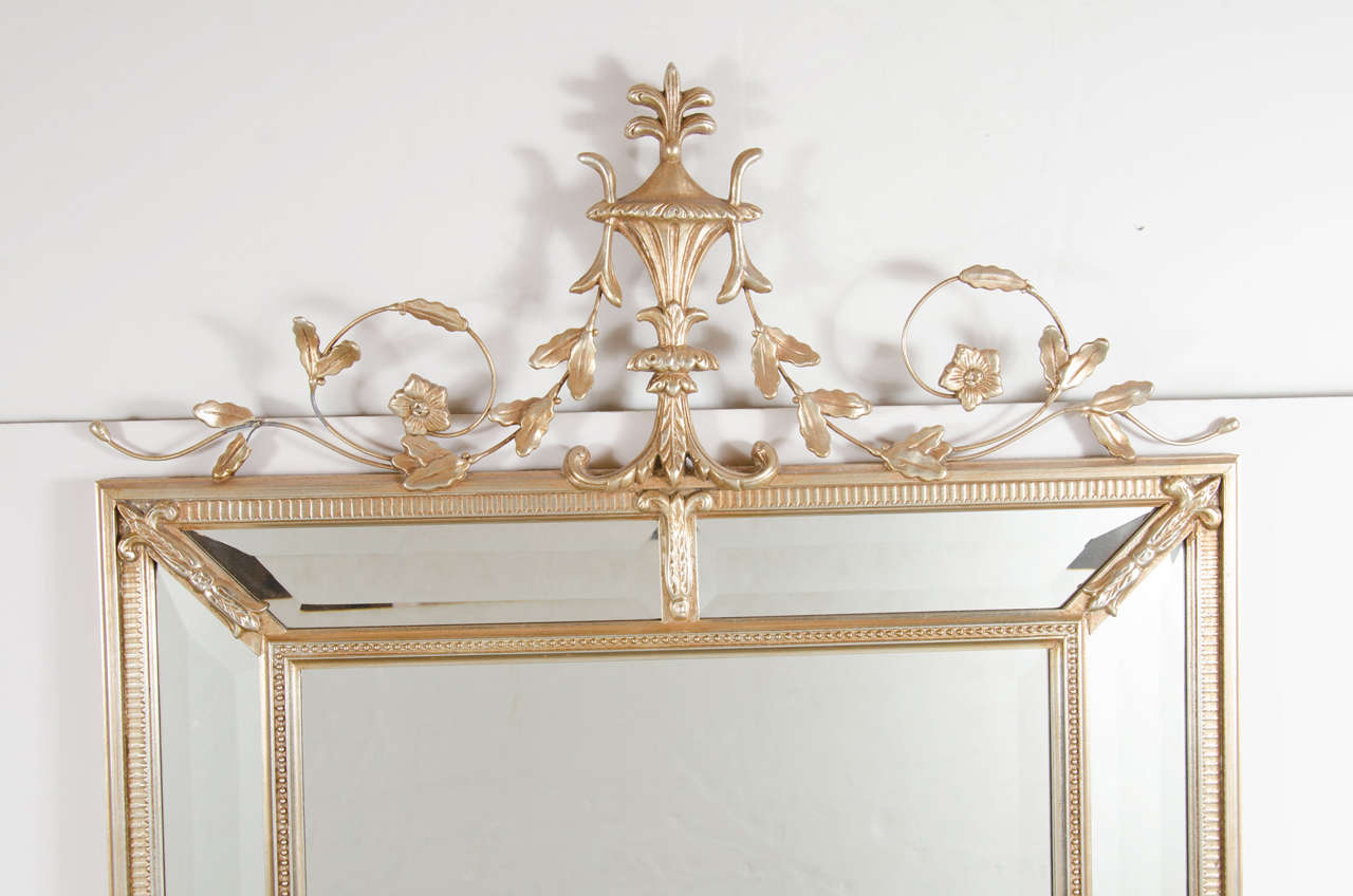 1940s Hollywood Regency Pediment Mirror in Hand-Gilded Moon-Glow at 1stDibs