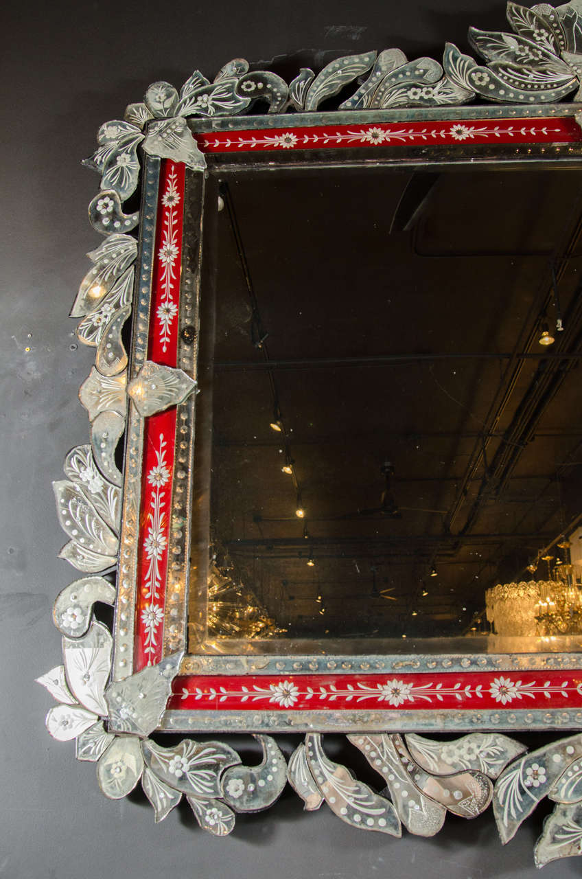 Spectacular Grand Venetian Mirror with Inset Ruby Red Reversed Eglomise ...