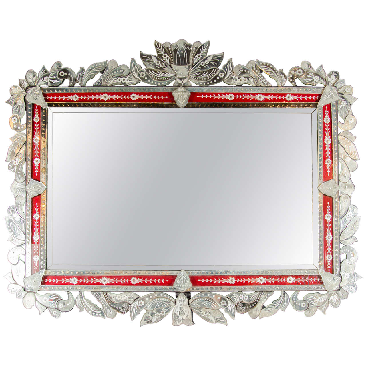 Spectacular Grand Venetian Mirror with Inset Ruby Red Reversed Eglomise ...