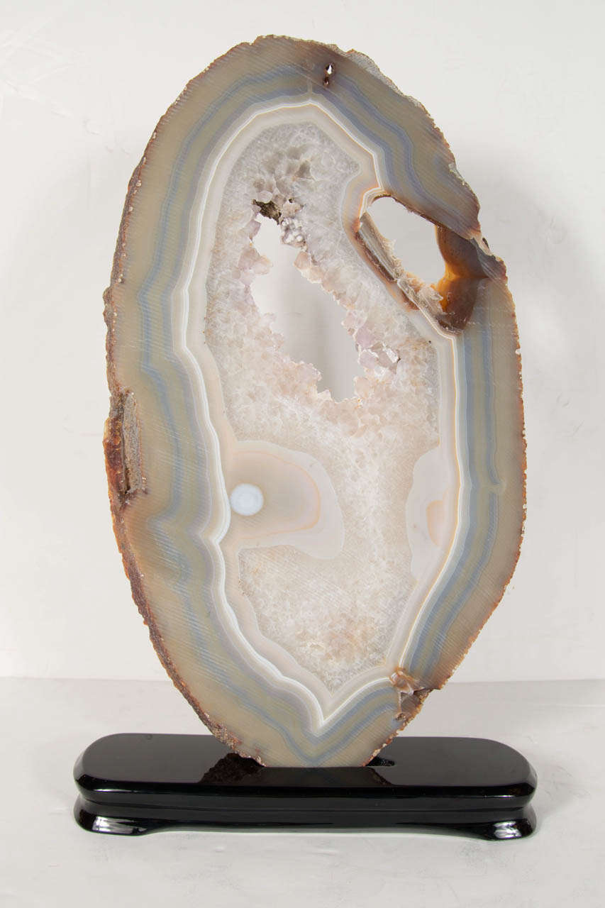 Sliced Crystal Geode Specimen on Ebonized Walnut Base at 1stDibs