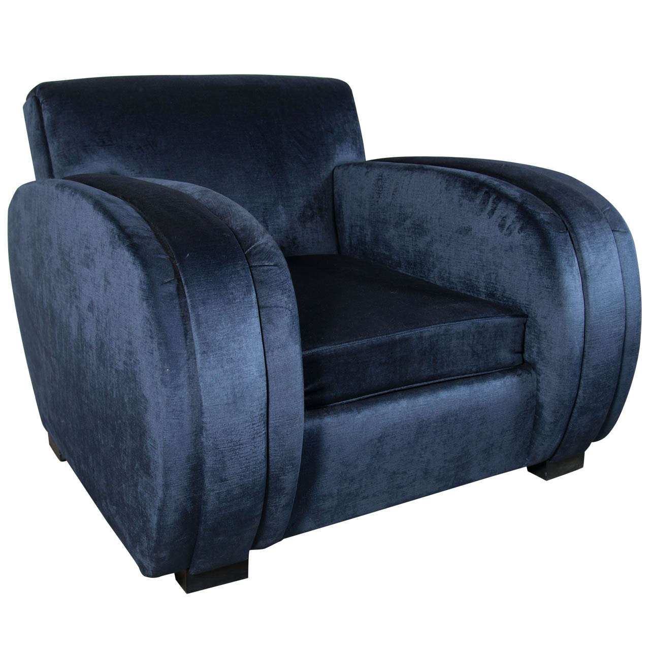 Art Deco Streamlined Club Chair in Sapphire Blue Velvet Upholstery at ...