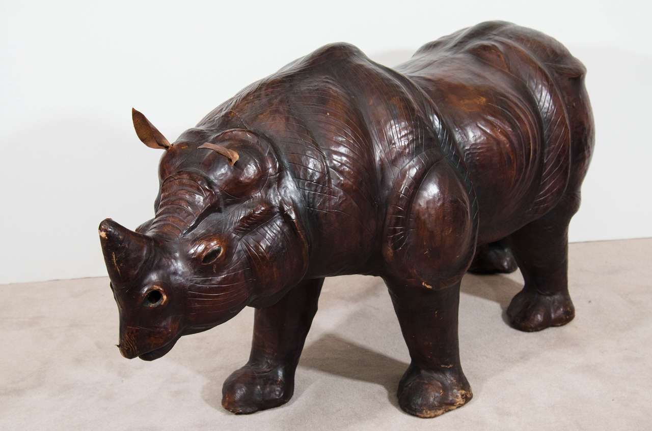 Vintage Leather Rhino Sculpture or Bench at 1stDibs | leather rhino ...