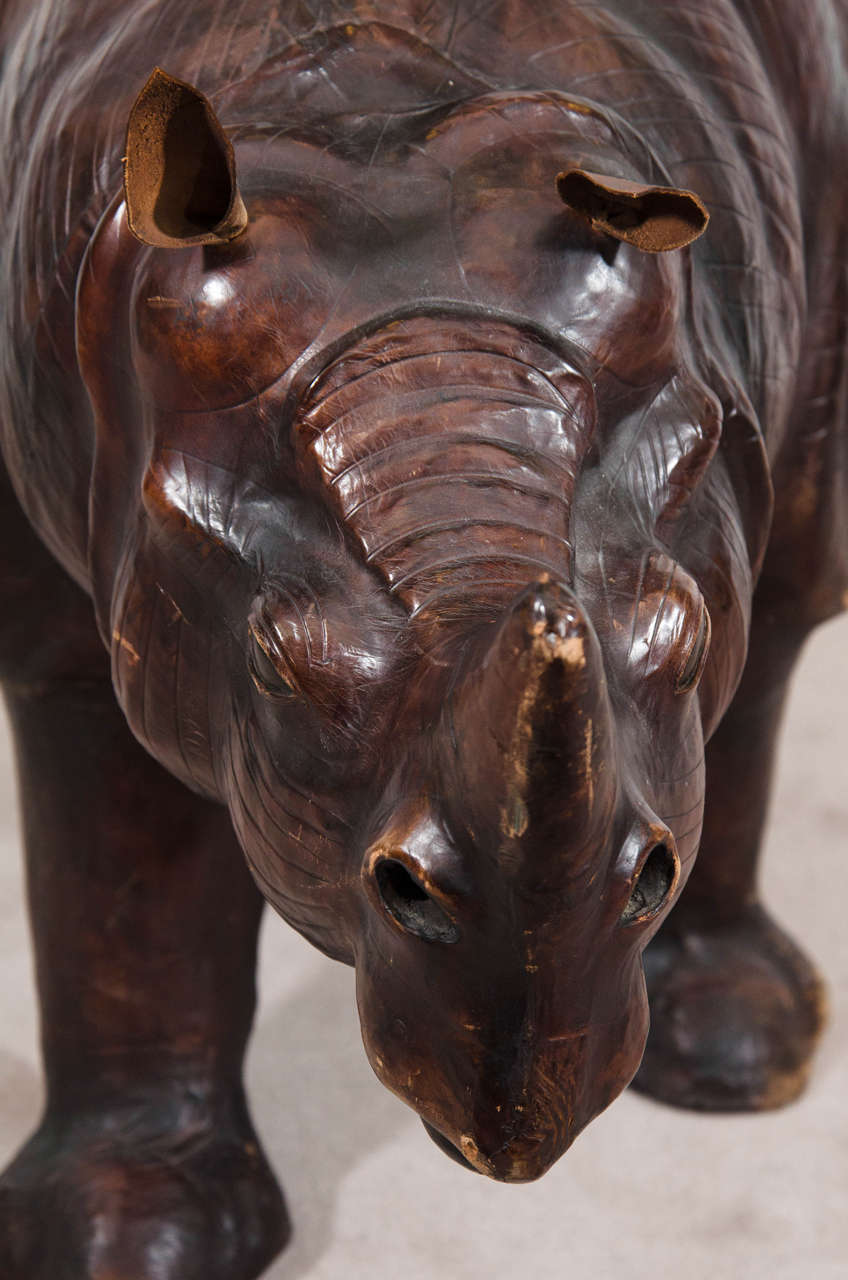 Vintage Leather Rhino Sculpture or Bench at 1stDibs | leather rhino ...