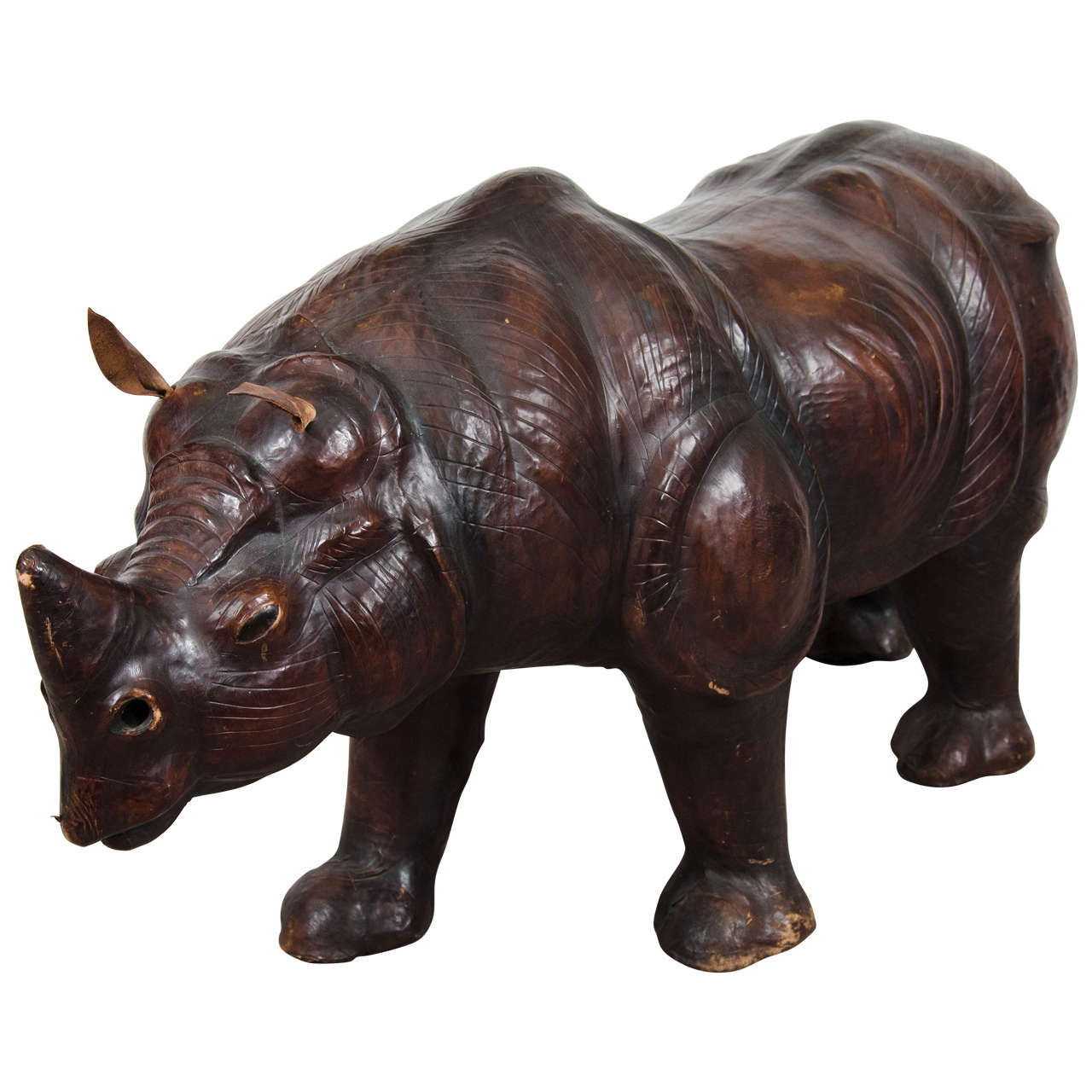 Vintage Leather Rhino Sculpture or Bench at 1stDibs | leather rhino ...