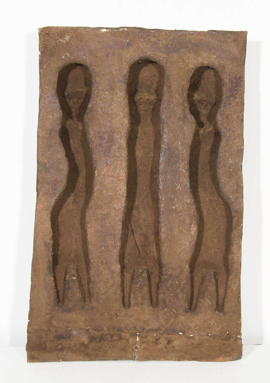 Reproduction Benin Plaque Depicting Figures Holding Shields and Weapons ...