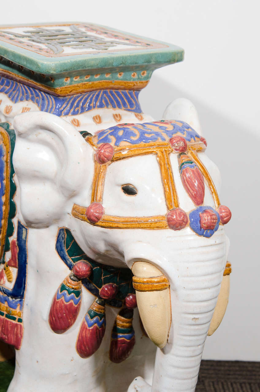 Midcentury Pair of Colorful Asian Inspired Ceramic Elephant Garden ...