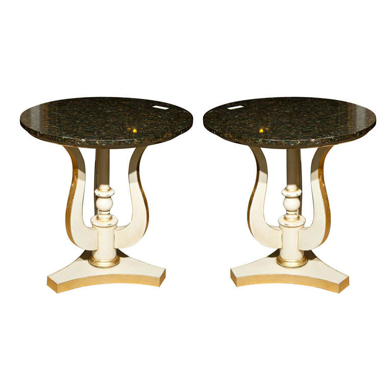 Pair of Singer and Sons Marble Top End Tables. at 1stDibs