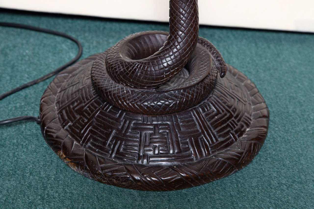 Pair of Art Deco style bronze and art glass snake form floor lamps. at ...