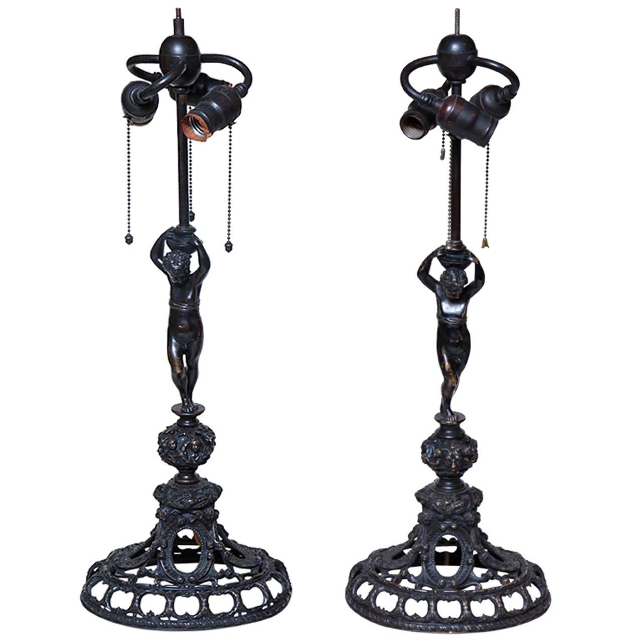 Pair of Renaissance style bronze lamps attributed to Caldwell. For Sale ...