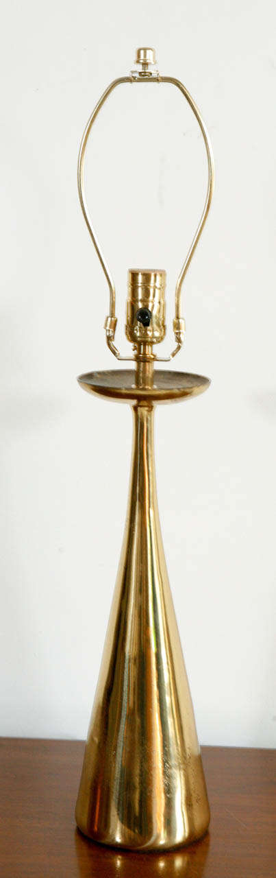 Pair of Mid-Century Brass Cone Table Lamps at 1stDibs