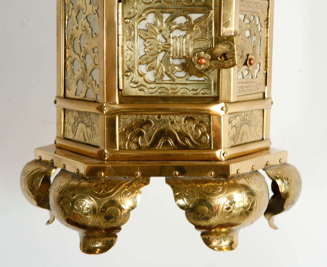 Hanging Chinese Gold Lantern with Lotus Leaf Detail at 1stDibs