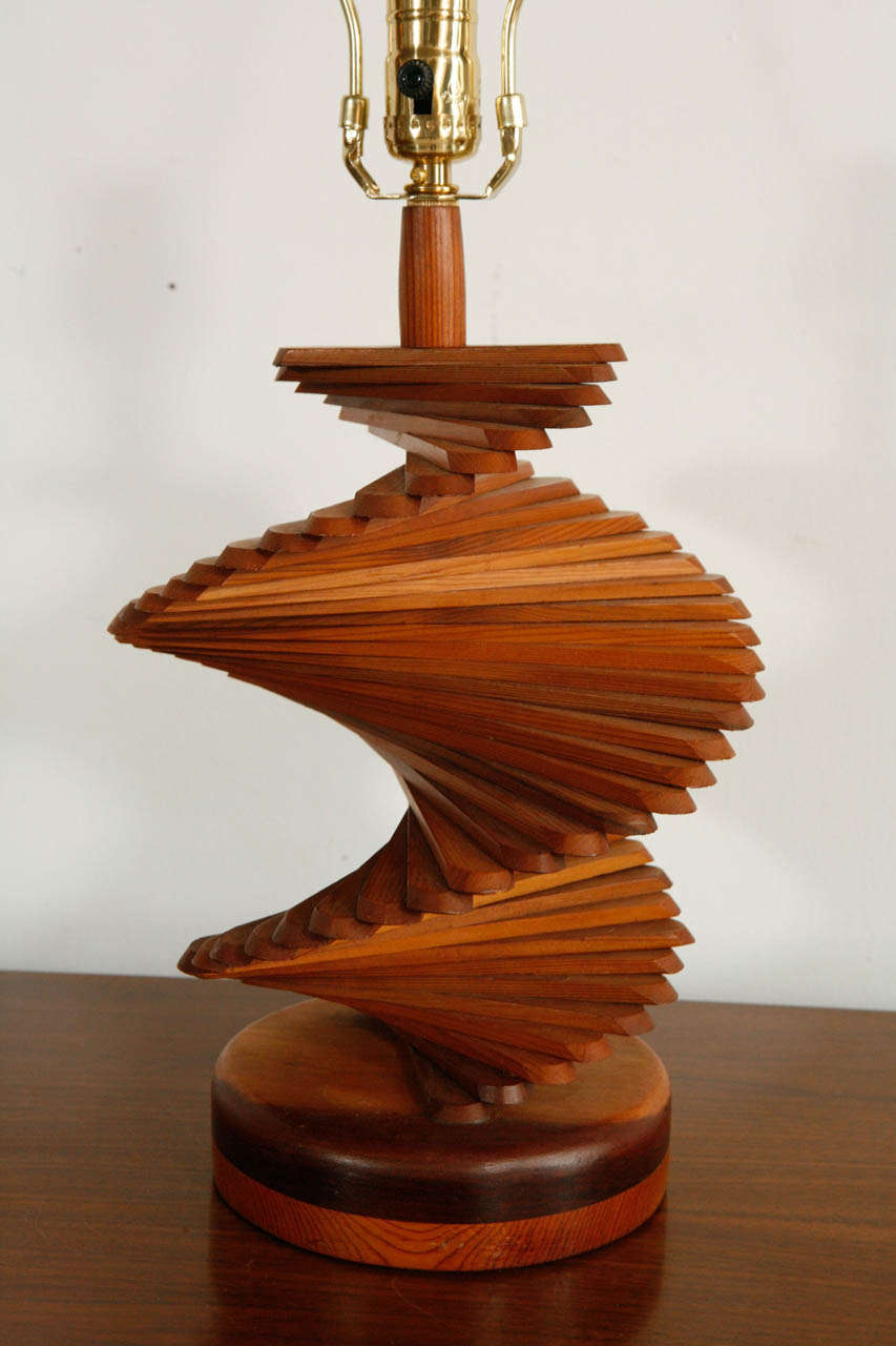 Mid-Century French Helix Wood Table Lamp at 1stDibs