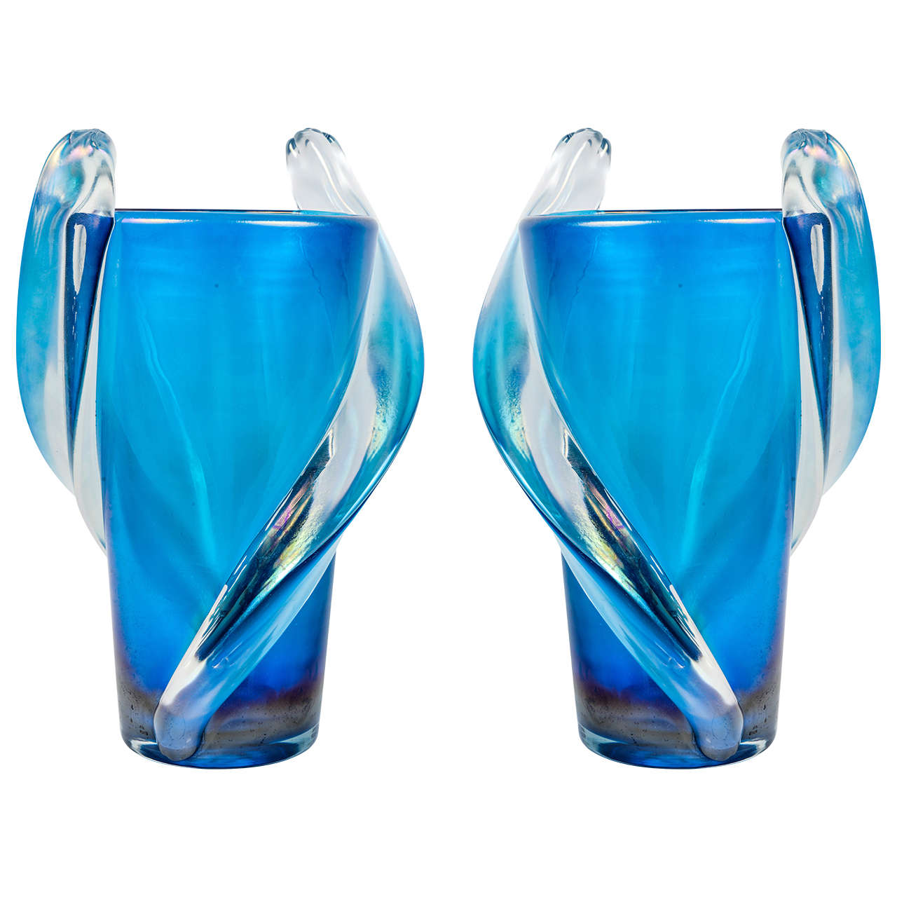 Gorgeous Pair of Vases in Murano Glass Signed by G. Ferro at 1stDibs