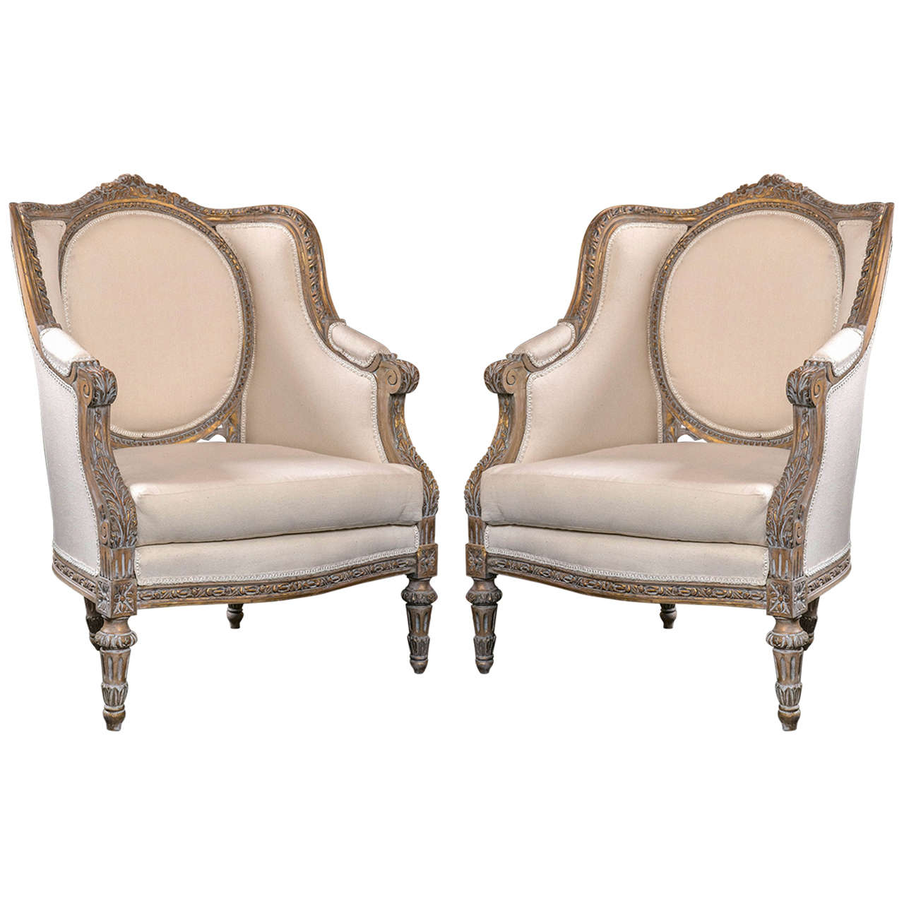Pair of Vintage French Louis XVI Style Bergere Chairs at 1stDibs