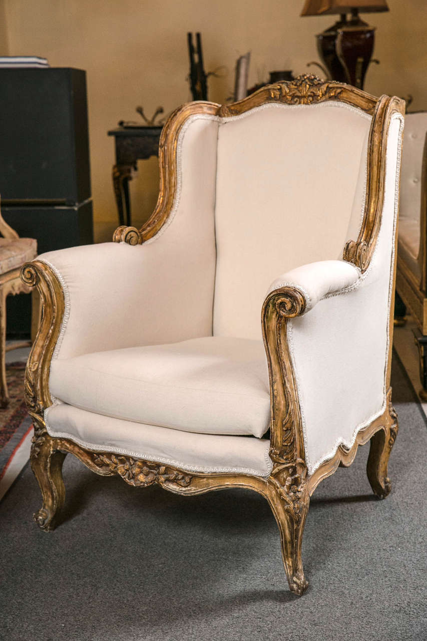 Pair of Vintage French Rococo Style Wingback Bergere Chairs at 1stDibs