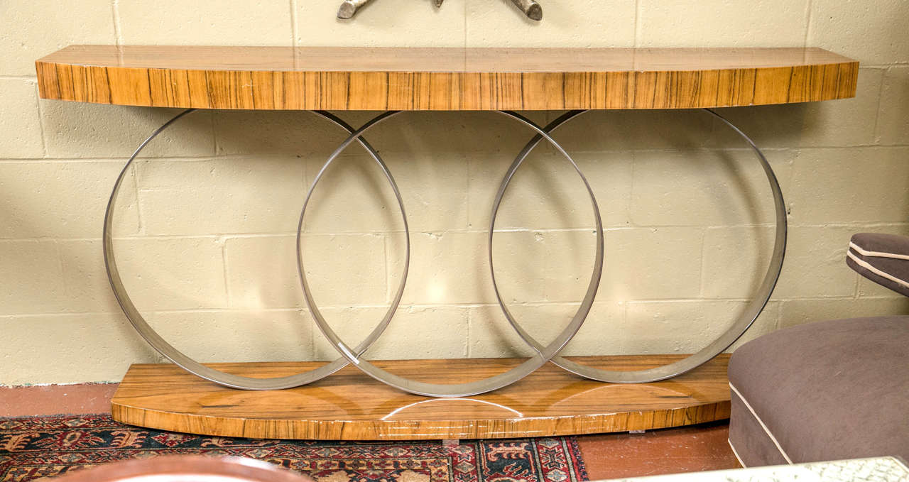 Art Deco Style Console Table Mid Century Modern Heavy Three Chrome ...