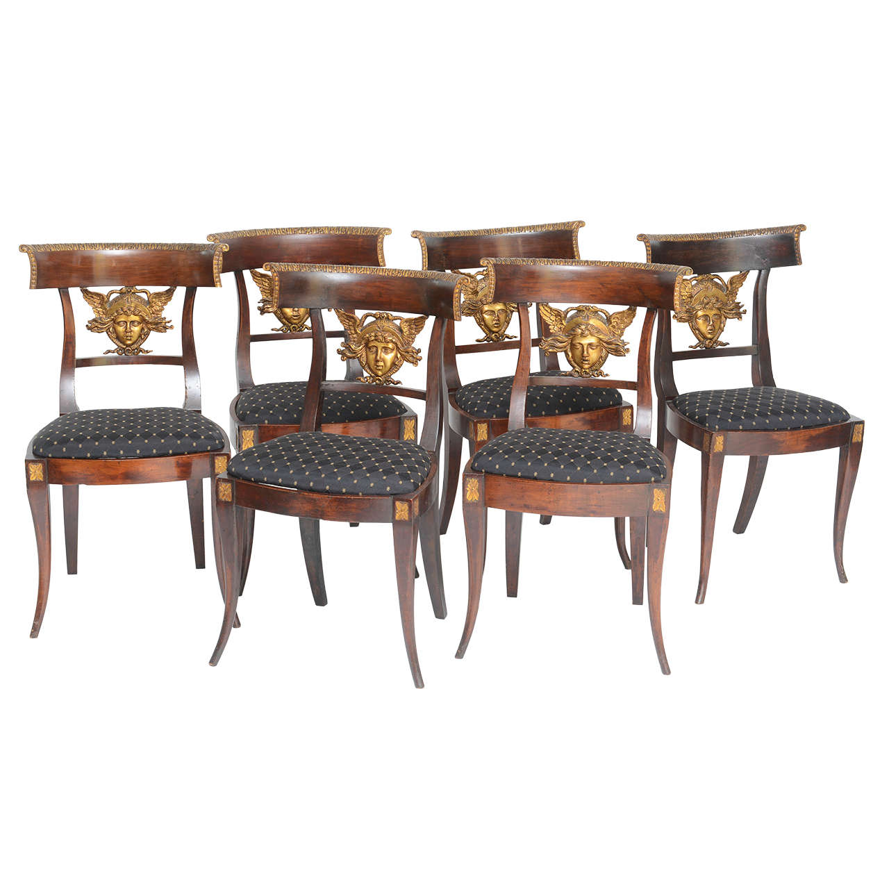 Set of Six Italian Neoclassical Klismos Medusa Head Side Chairs, circa ...