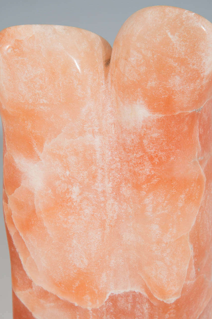 A Coral Colored Stone Sculpture with Revolving Base, Signed ESR at 1stDibs