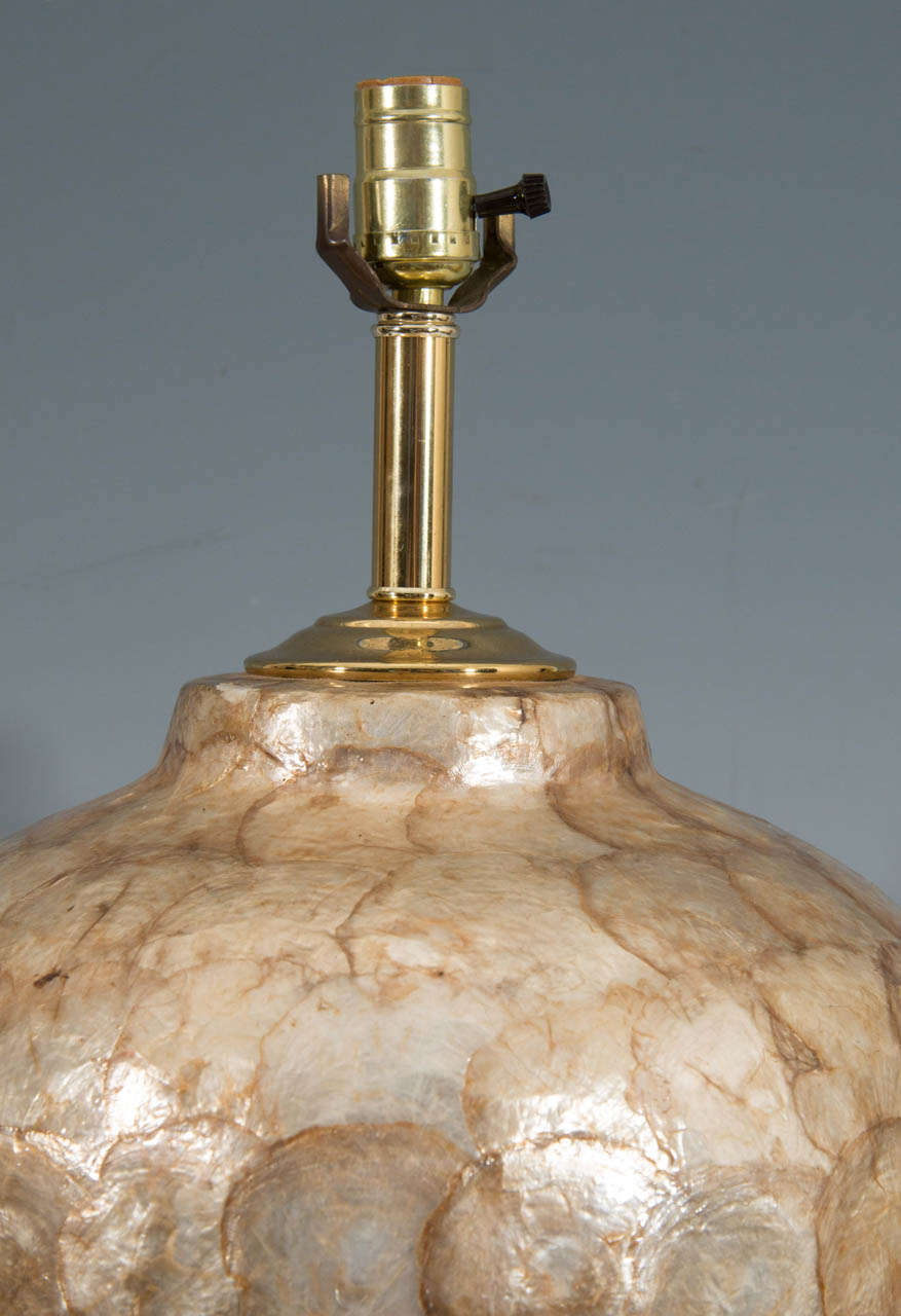 Gorgeous Pair of Decorater Capiz Shell Table Lamps on Teak Bases For ...