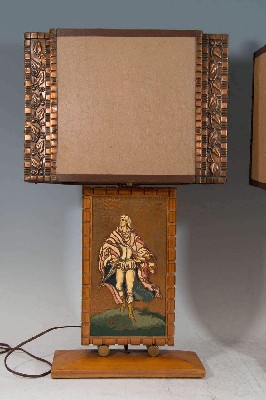 A Mid Century Pair of Enameled and Copper Table Lamps by Albert Gilles ...