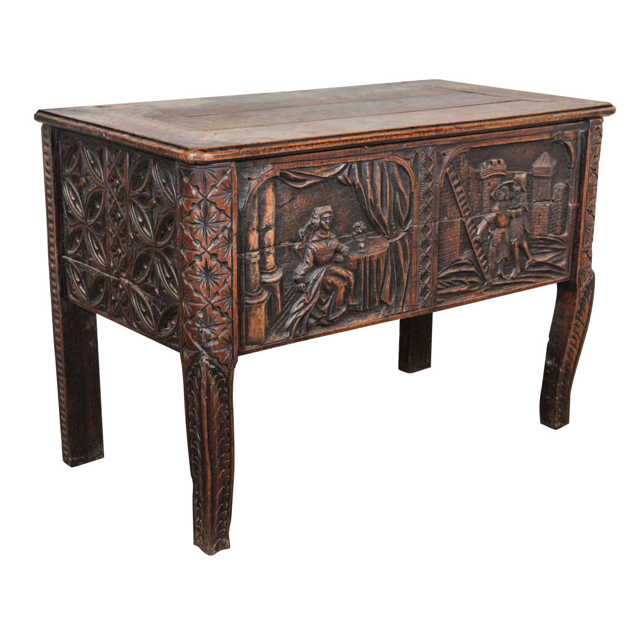 Vintage Carved Gothic Style Chest / Trunk at 1stDibs