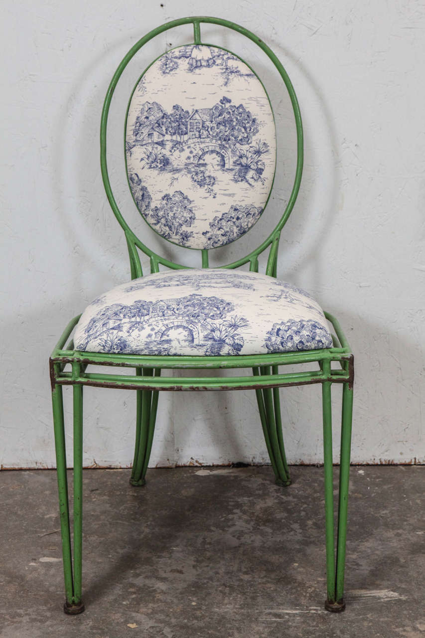 Set of 12 Green Metal and Toile Oval Back Dining Chairs at 1stDibs
