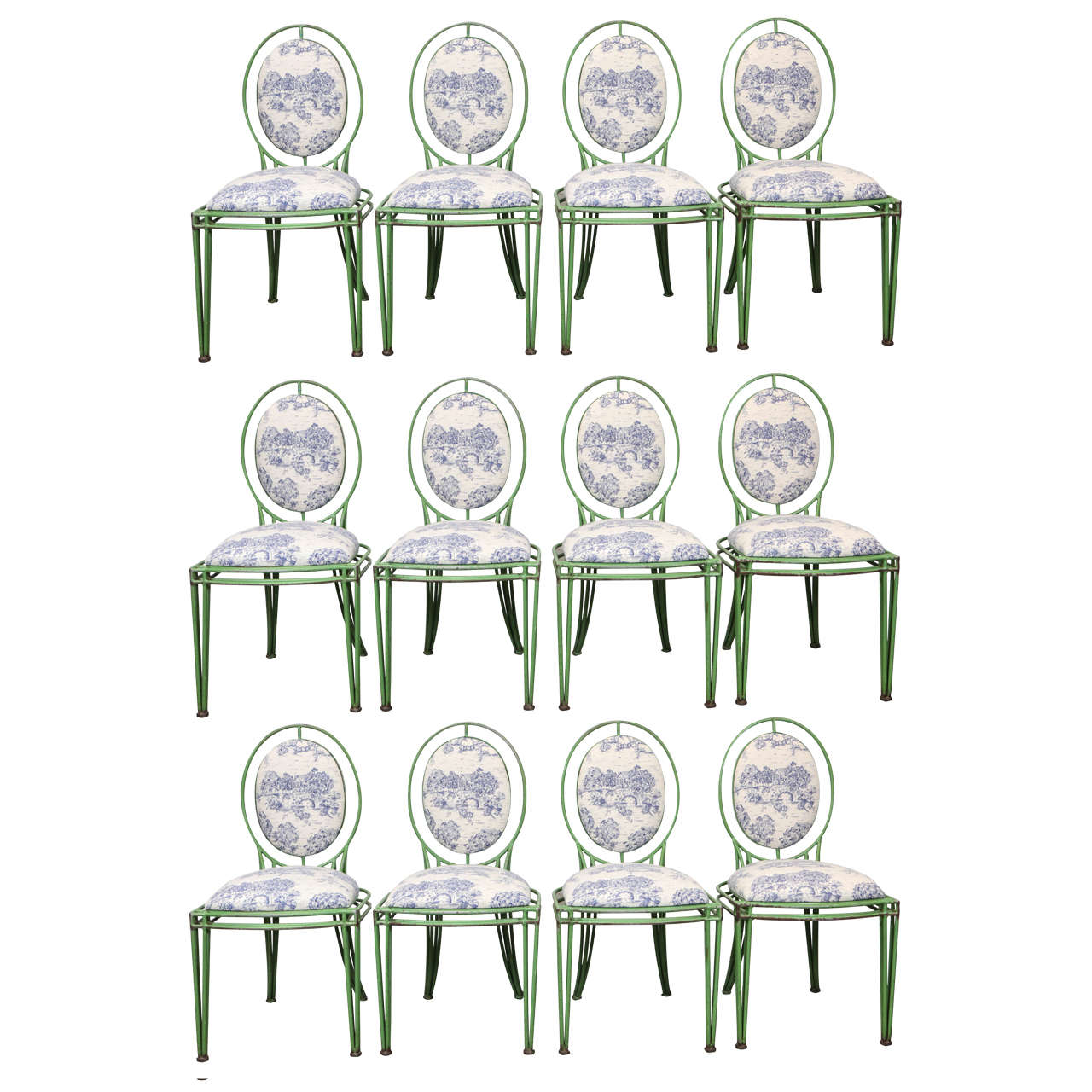 Set of 12 Green Metal and Toile Oval Back Dining Chairs at 1stDibs