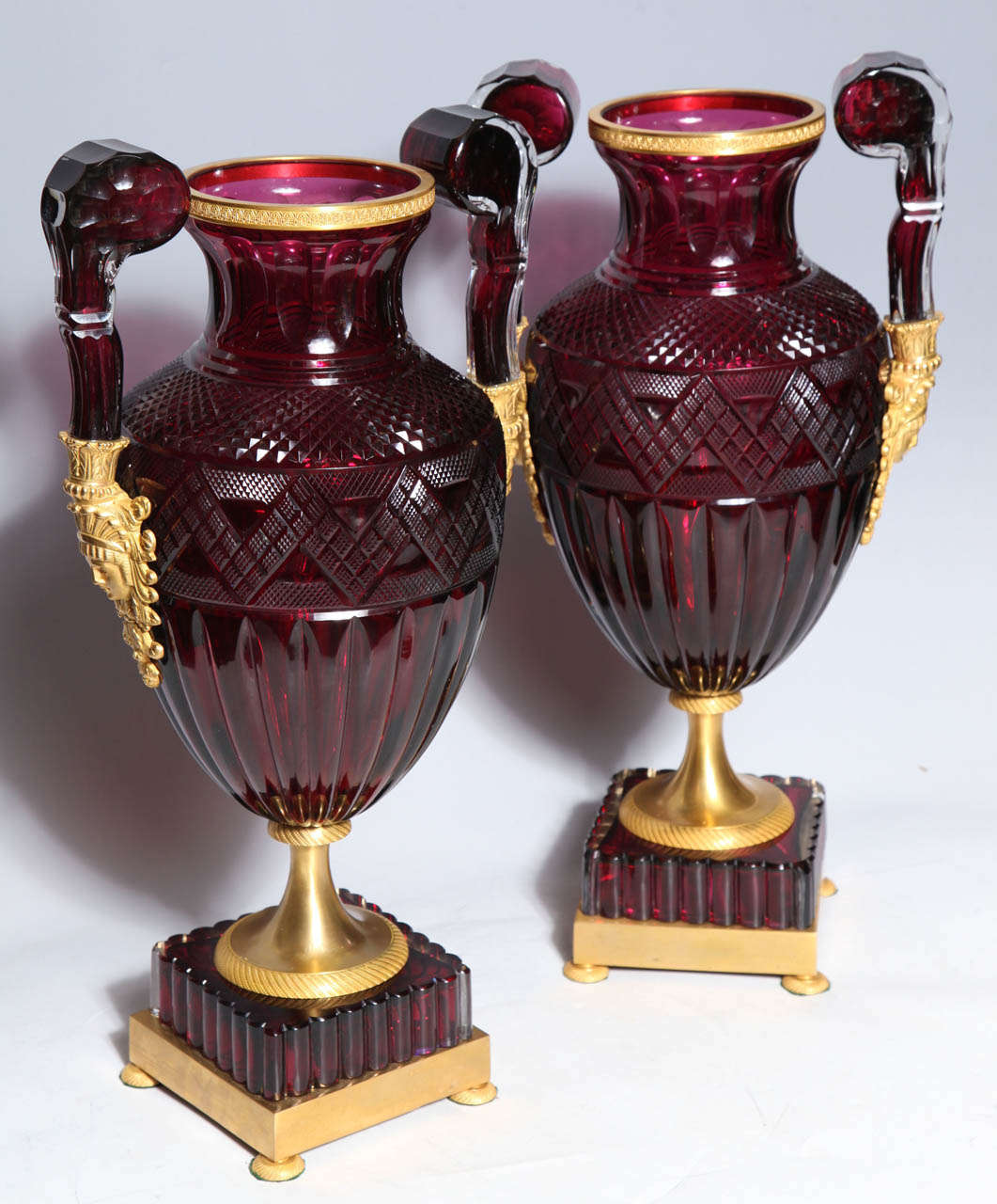 Magnificent Pair of Russian Imperial Ruby Glass Vases w/ Gilded Bronze ...